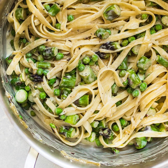 Creamy Goat Cheese Pasta with Spring Vegetables – Nicola's Marketplace